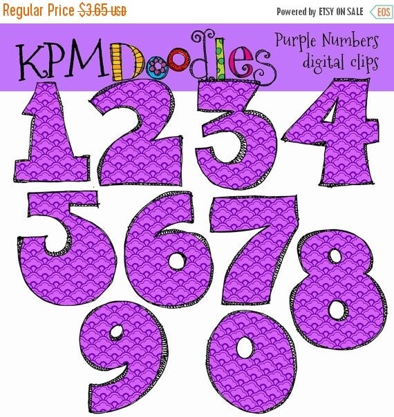 25% OFF INSTANT DOWNLOAD Purple Numbers Digital Clip by kpmdoodles