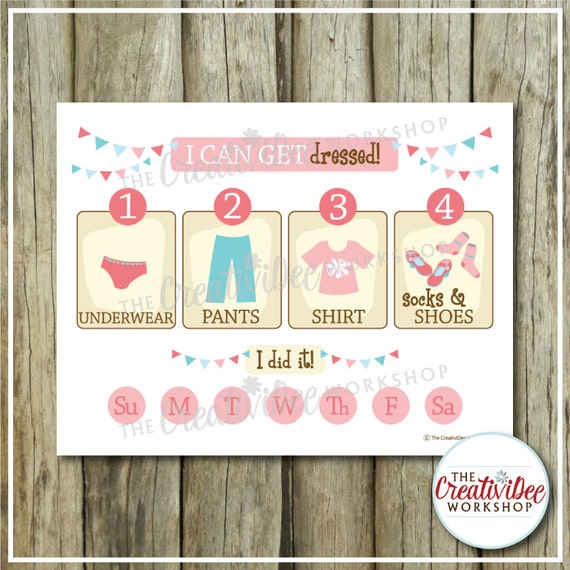 Getting Dressed Chart Steps to Get Dressed Pink Theme | Etsy