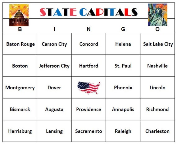 U.S. State Capitals Bingo Game 60 Cards by BuyMeSomeHappiness