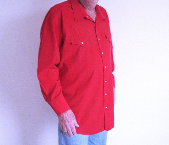 Red Cowboy Shirt Vintage Men's Western Shirt Size Tall