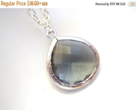 SALE Gray Necklace Grey Necklace Charcoal Pendant by mlejewelry