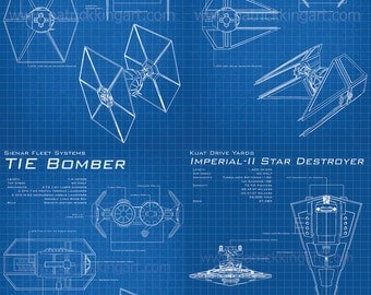 Star Wars TIE Interceptor Schematic Art Print by patrickkingart