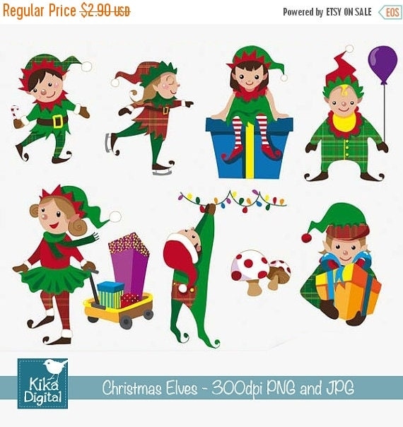 70% SALE Christmas Elves - Digital Clipart / Scrapbook - card design ...