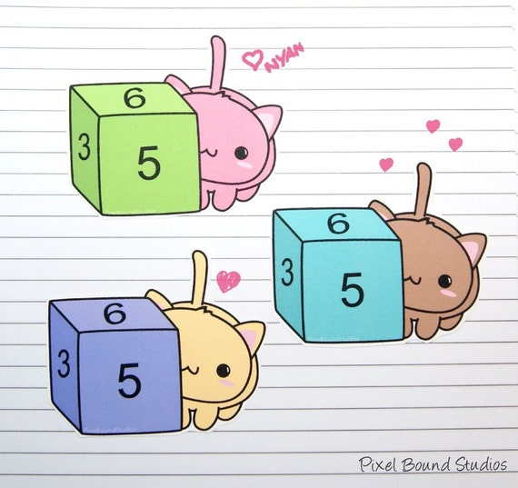 Chibi Cat with d6 Stickers and Magnets
