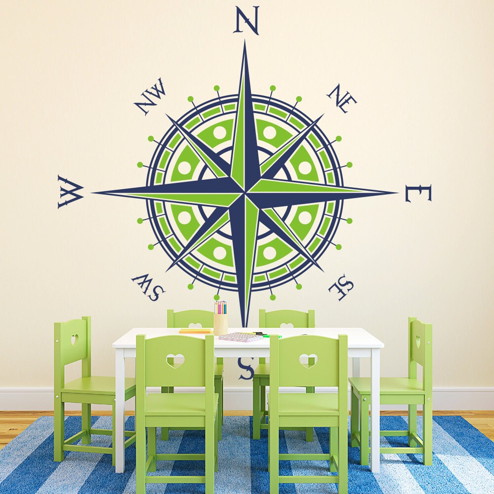 Two Color Compass Rose Vinyl Wall or Ceiling Decal 70 x 70