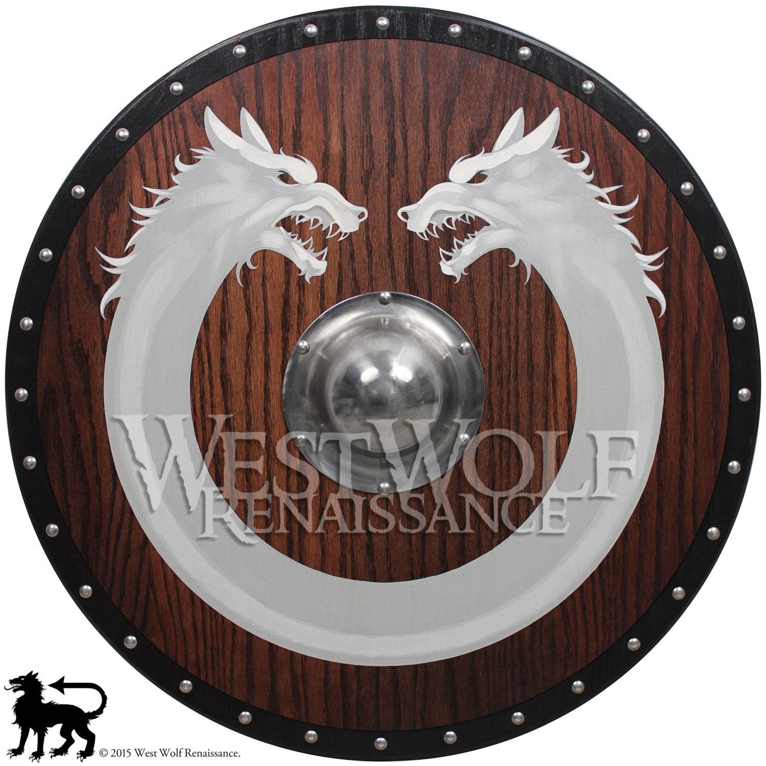 Red Oak Viking Wolf Ring Shield Original Norse Fenrir Wolf