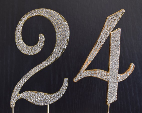 Rhinestone Gold NUMBER 24 Cake Topper 24th Birthday Party