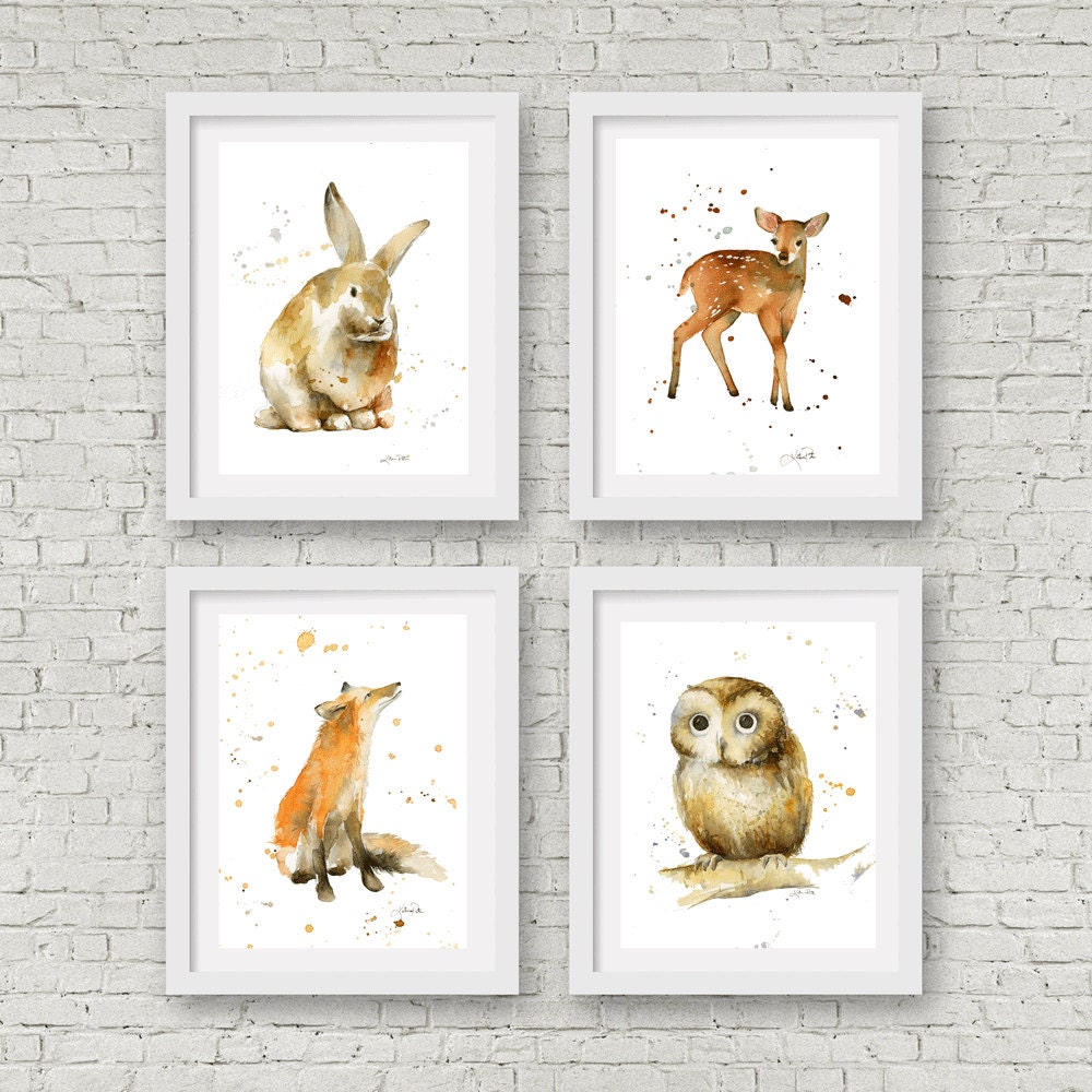 Set of 4 Woodland animal prints frames not included Fox