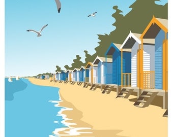 BROADSTAIRS HUTS. Art print travel poster of by WhiteOneSugar