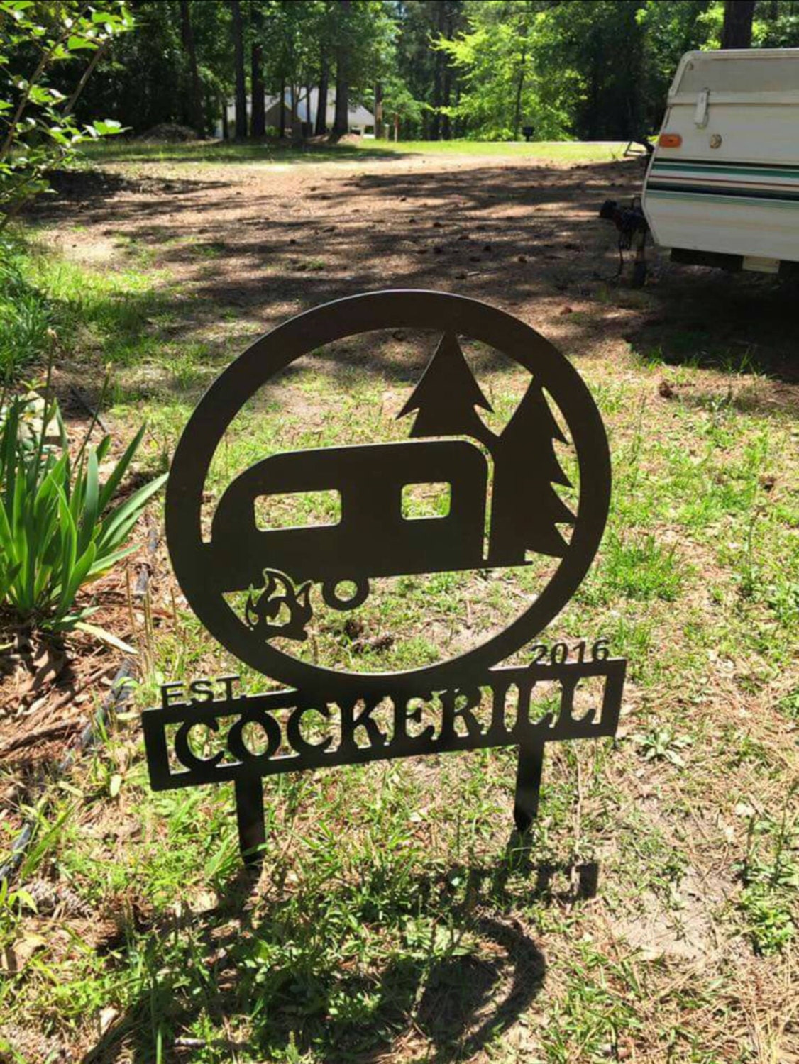 Personalized Camper Yard Sign / Monogram Camper Garden Sign