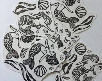Mermaid linocut | Etsy