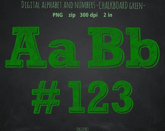 Chalkboard alphabet bold clip art. Chalk letters & numbers
