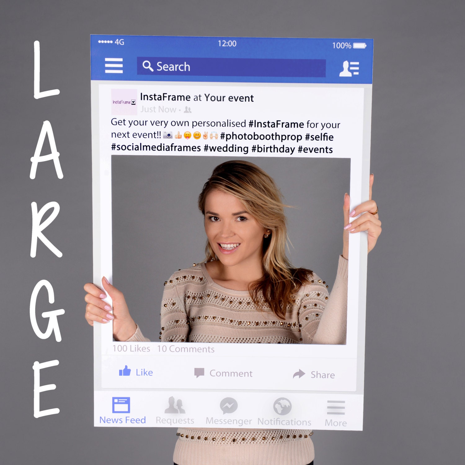 Large/Medium personalised Facebook photo booth by InstaFrameUK