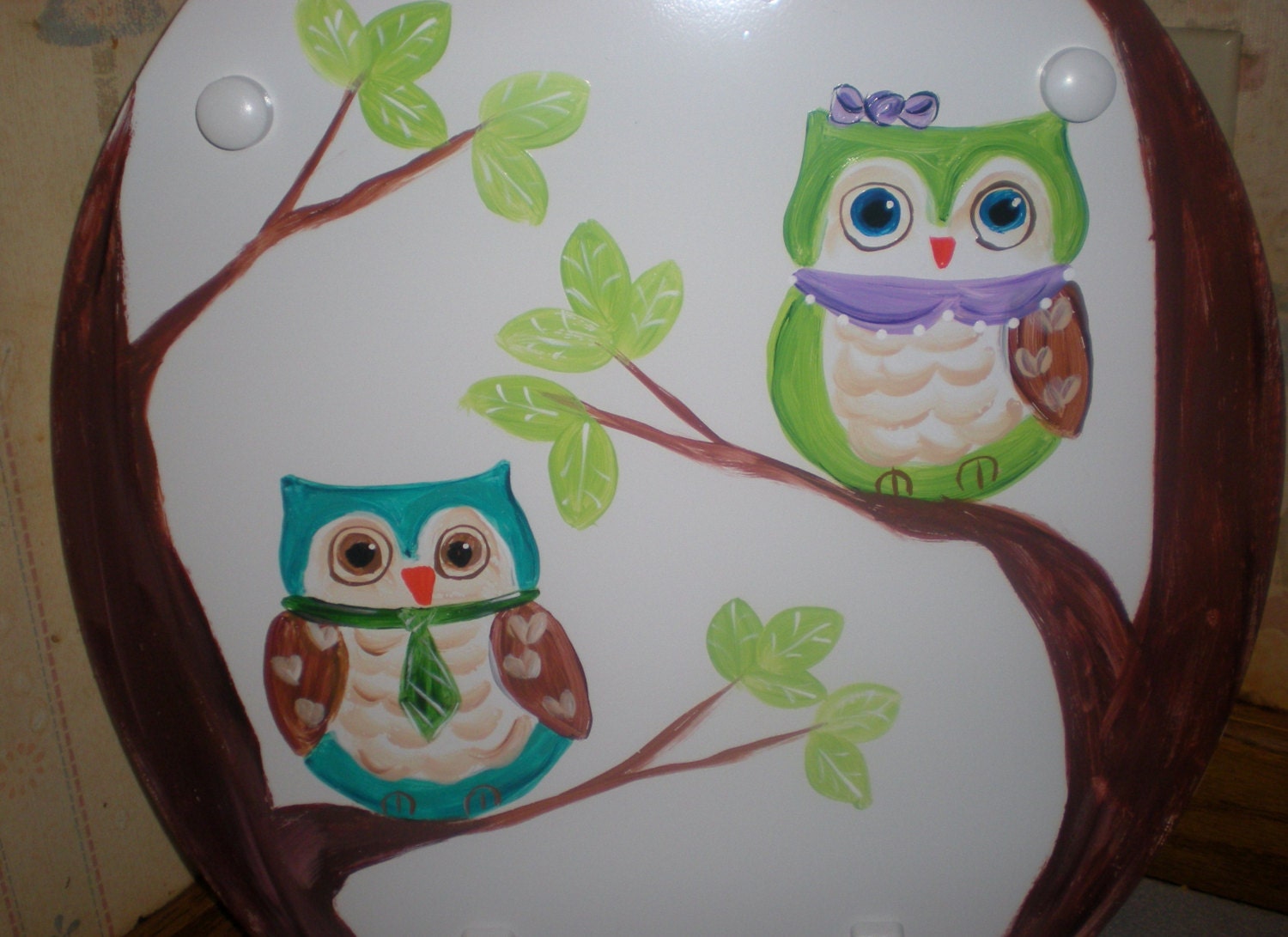 Hand painted owls sitting in a tree. Standard by ArtbySethHouse