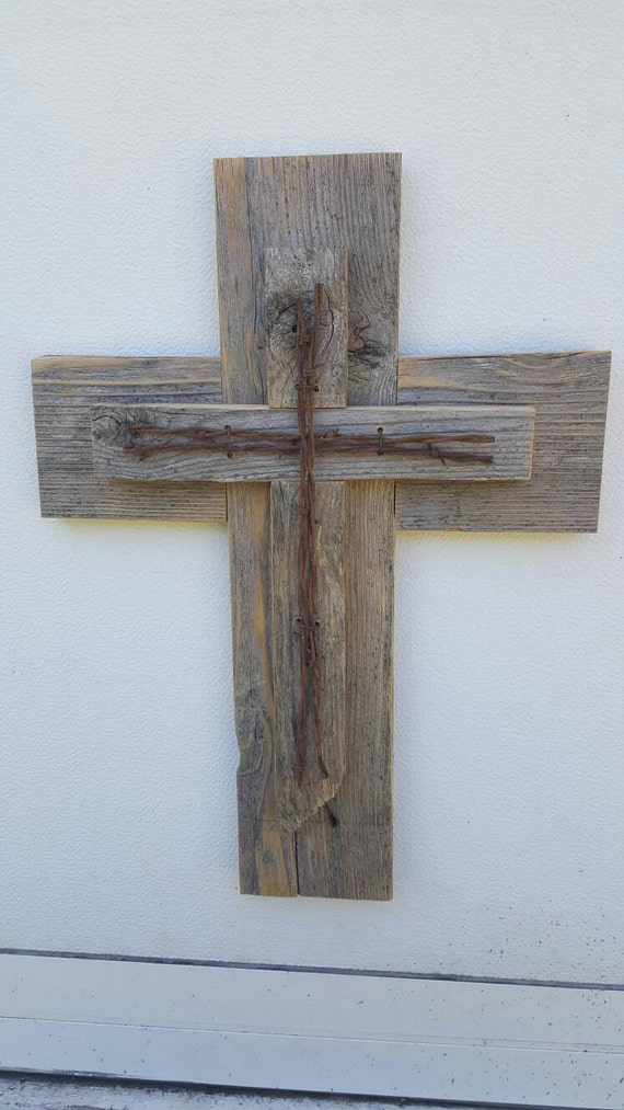 Barbed Wire Rustic Cedar Wood Wall Cross by dontthrowthataway