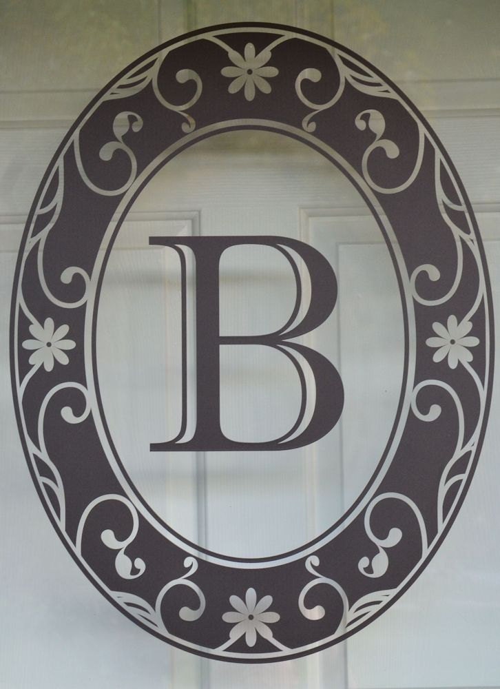 Oval Monogram Static Cling Front Door Decal 21 x