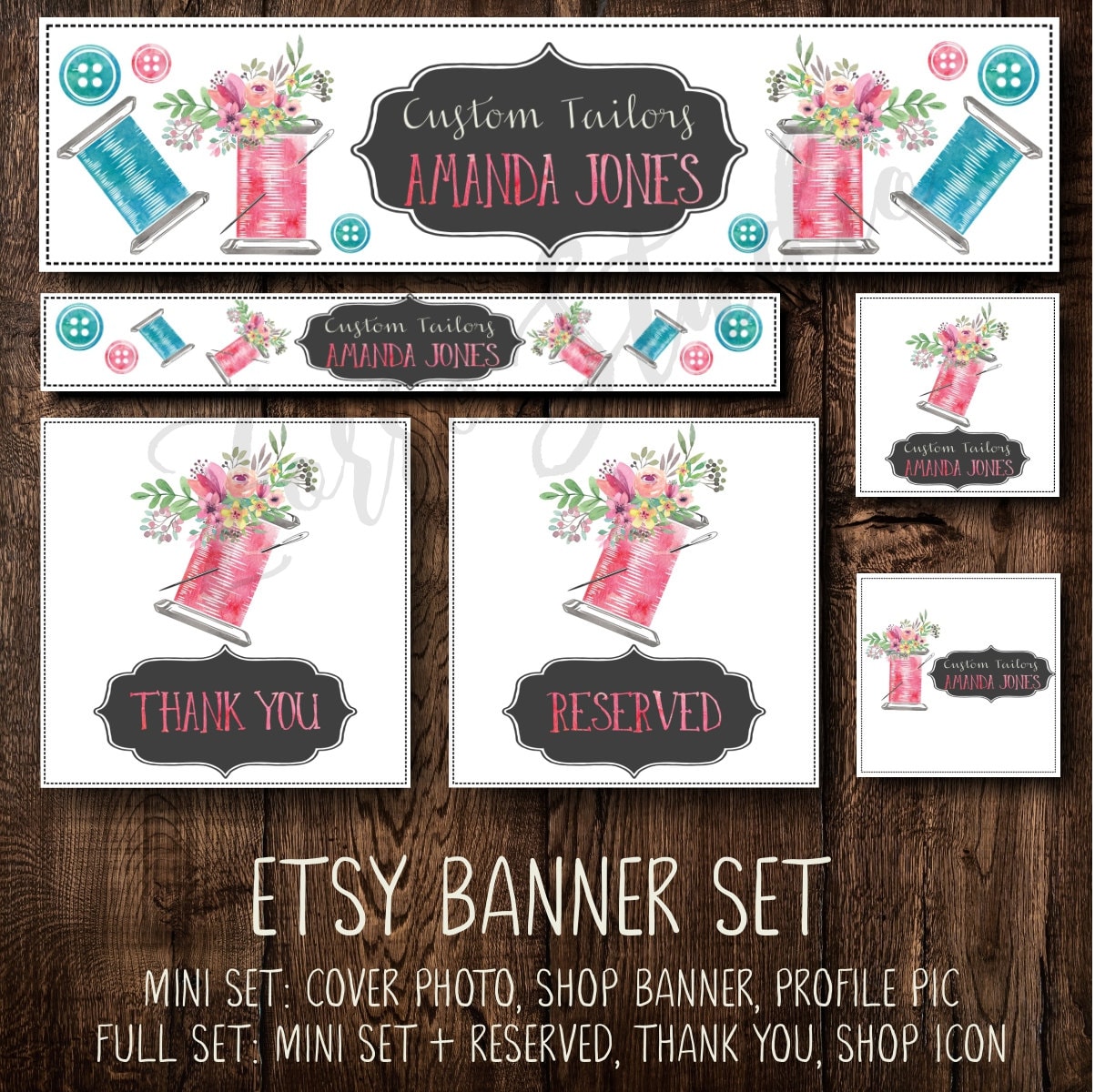 Sewing Etsy Banner Set Sew Stitch Tailoring Buttons Banner
