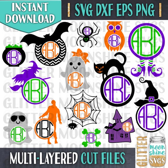 Halloween Monogram Frame Bundle svg eps png dxf cutting files