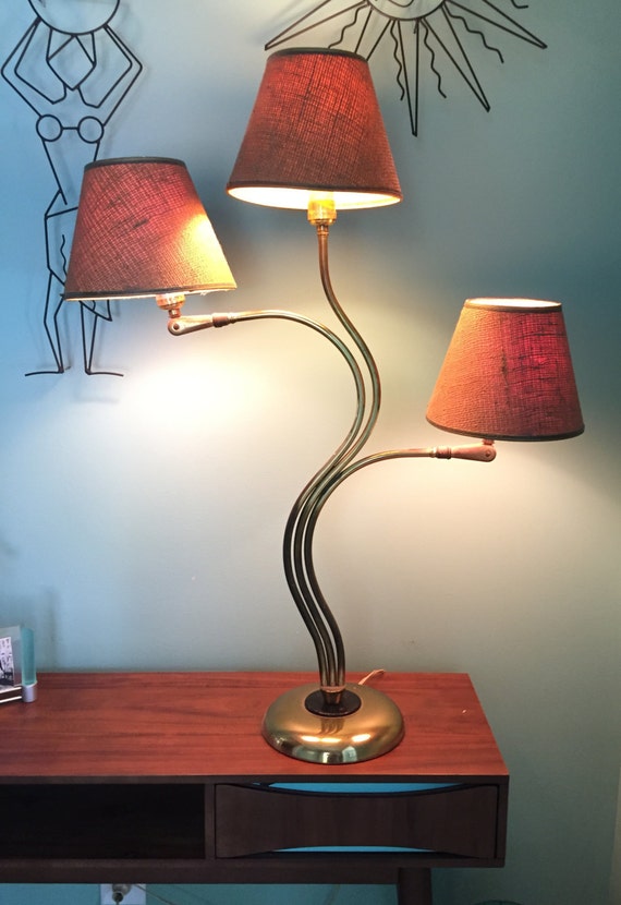 Items similar to Mid Century modern medusa 3 shade brass lamp on Etsy