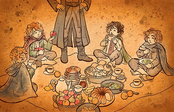 Lord of the Rings Art Second Breakfast Art Tolkien Art LOTR