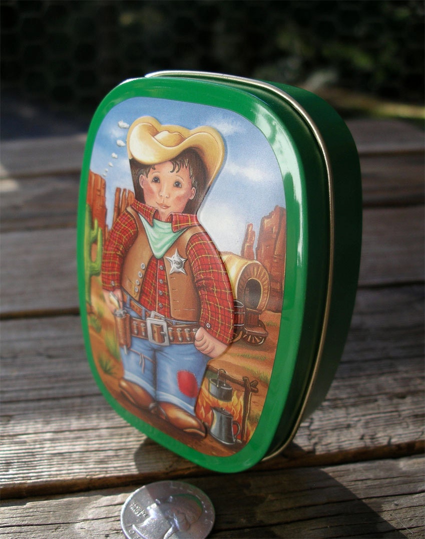 Vintage Oval Cowboy Cowgirl Tin – 1994 Silver Crane Designs Western ...