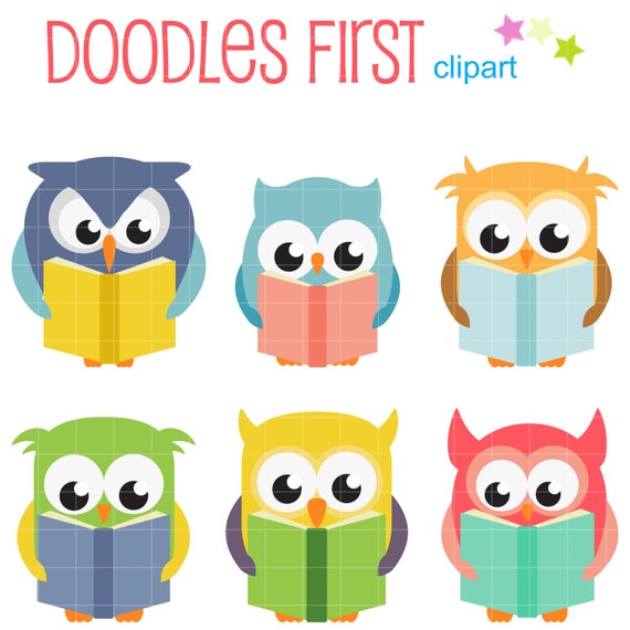 Reading Owls Digital Clip Art for Scrapbooking Card Making