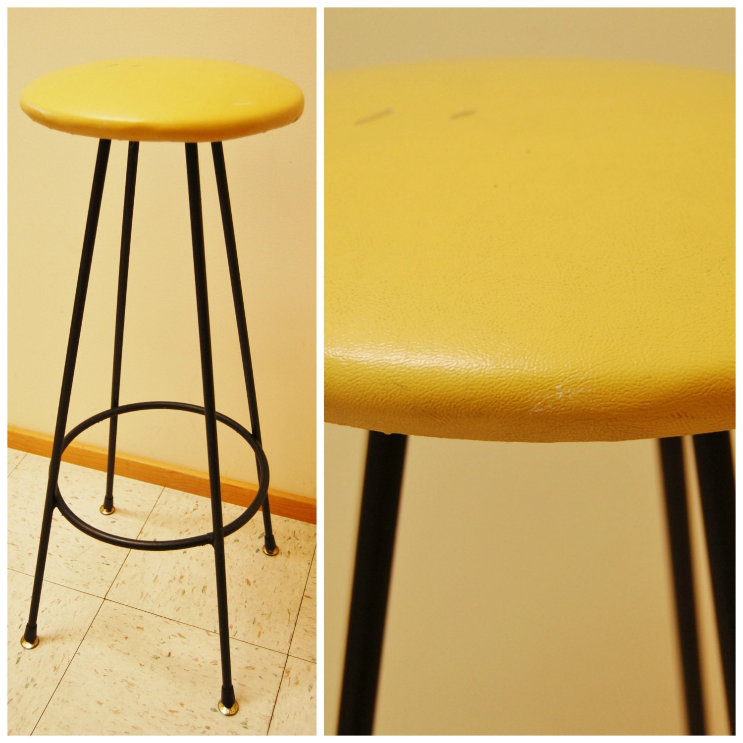 MCM Tuff Stool – Tall Bar Kitchen Drafting Seat / Chair Yellow Vinyl ...