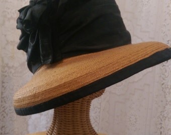 Items similar to Edwardian Hat 1920s 20s Straw Tam Vintage with Wooden ...