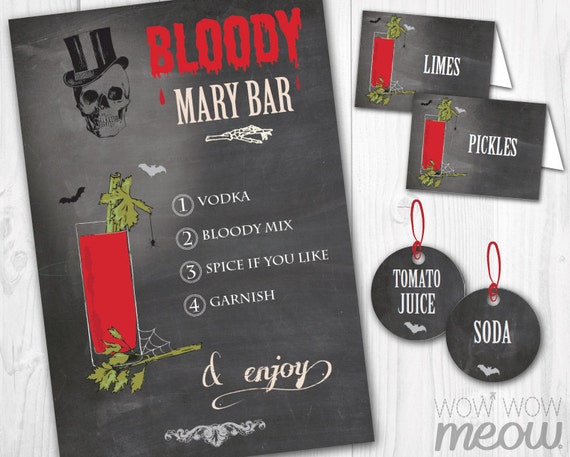 Bloody Mary Bar Sign Halloween Chalk Tags & Tents Signs