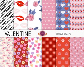 Items similar to Valentine's Day Digital Scrapbook Paper Set * 6 Fun ...