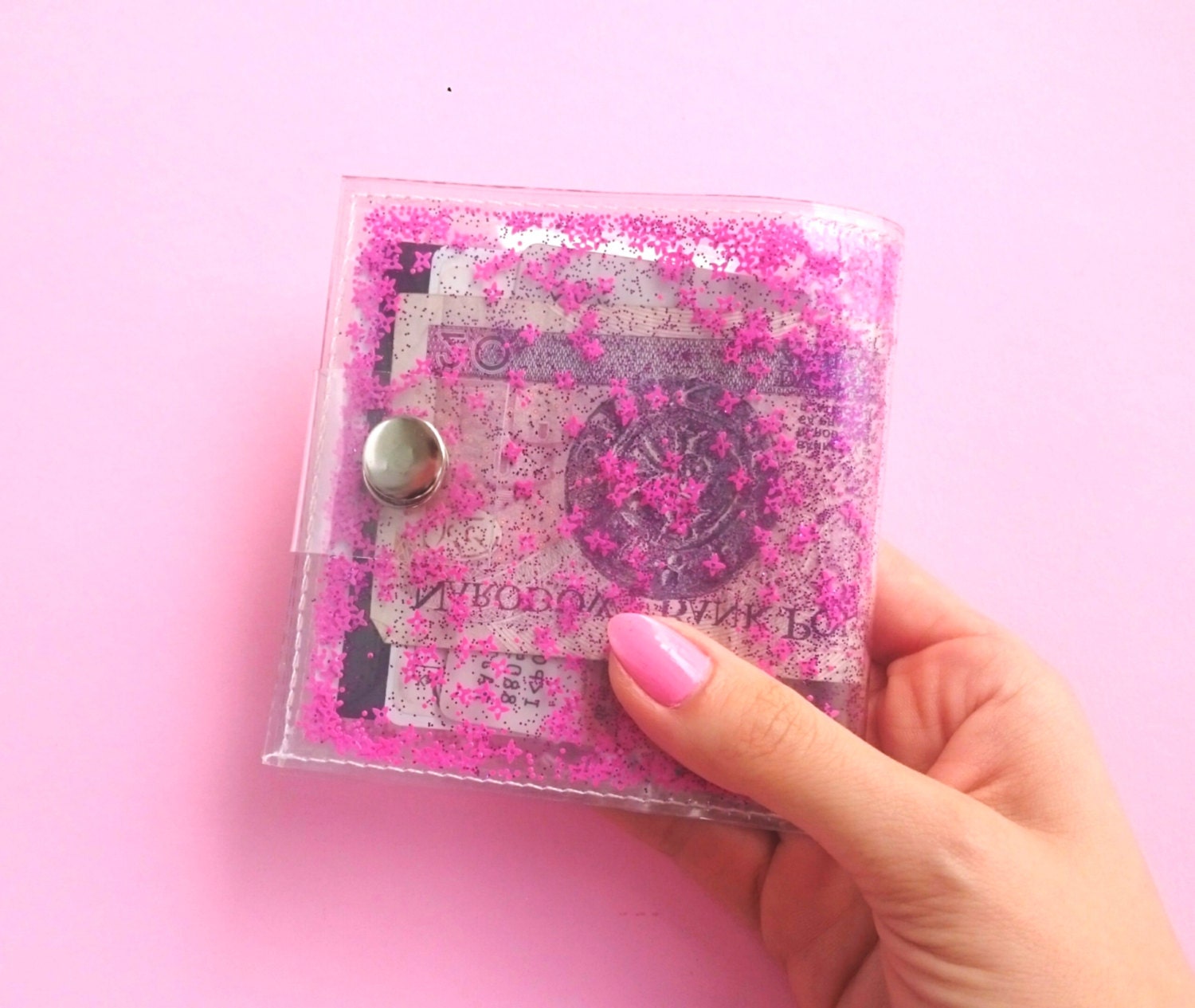 Pink cute wallet pink confetti Glitter wallet by YPSILONBAGS