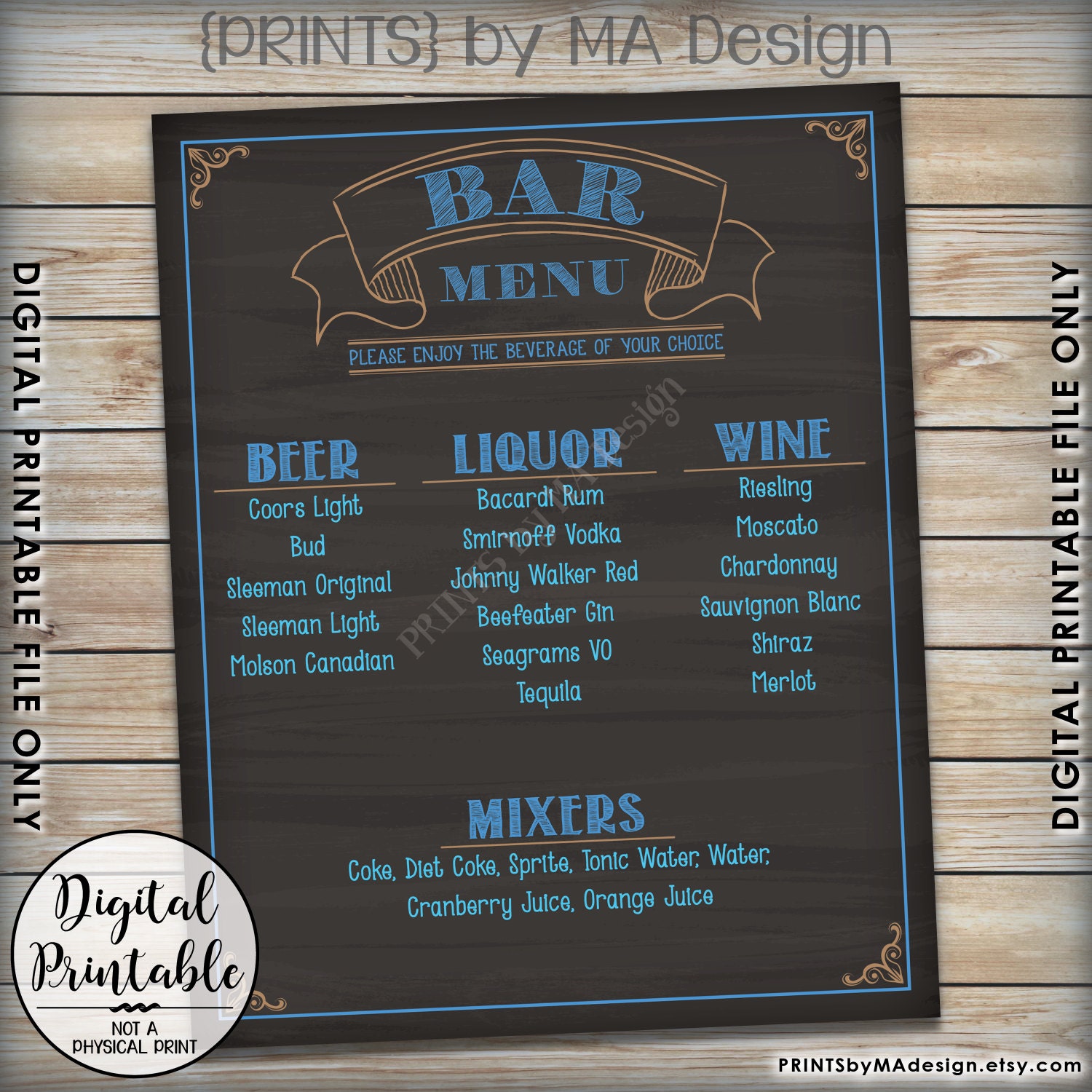 Bar Menu Sign, Signature Drinks Sign, Printable Bar Sign, Wedding ...