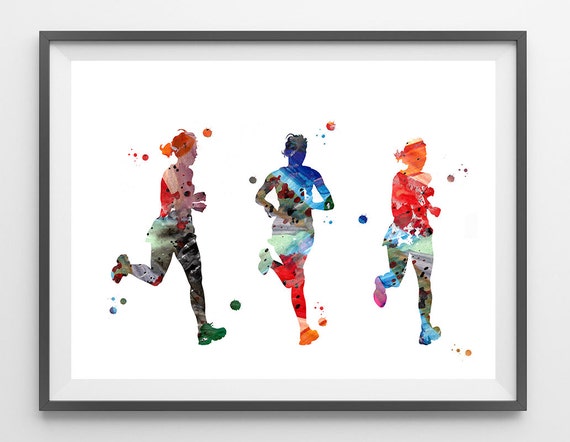 Running girls watercolor print three girlfriends by MimiPrints