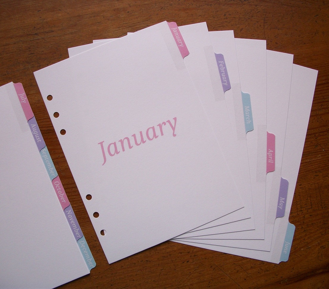 A5 Monthly 12 MONTH DIVIDERS 655 Fits FILOFAX