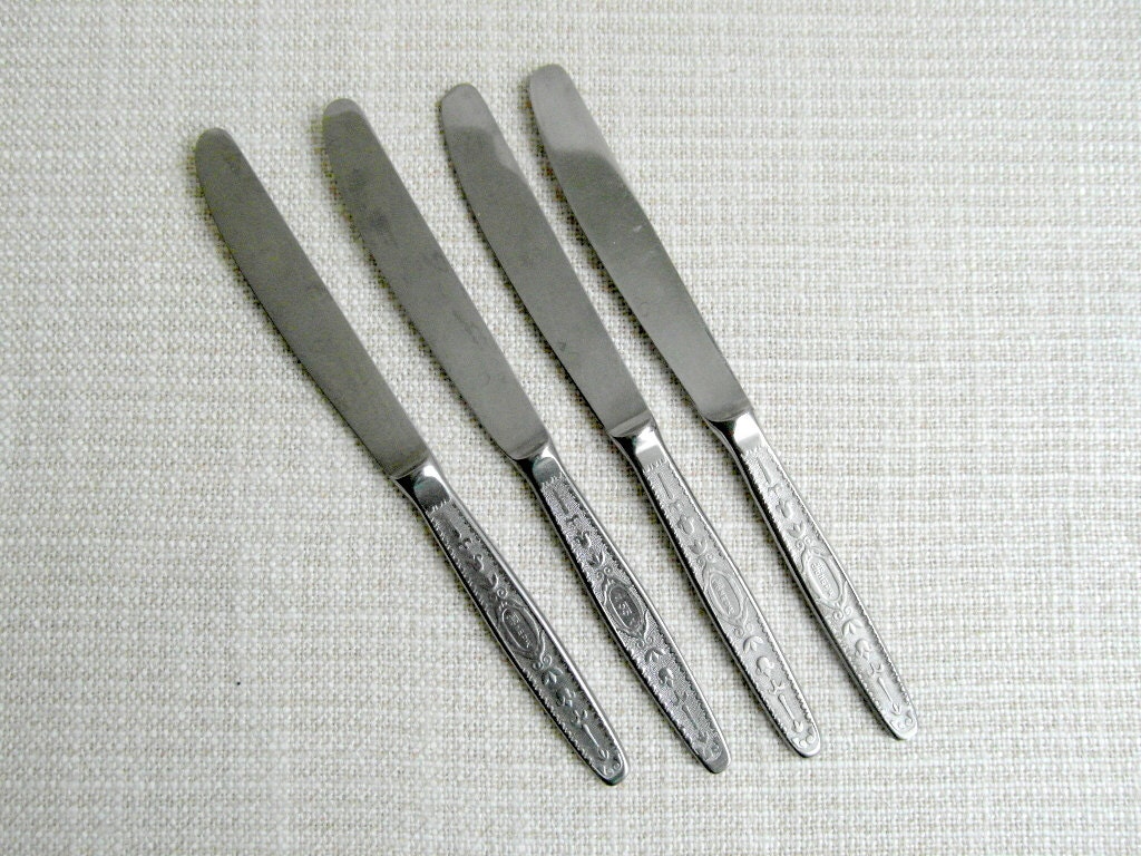 Vintage Knives Set of 4 with Decorated Handles Soviet Vintage Flatware ...