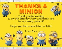 Minion Thank You Card, Despicable Me, Birthday Thank You Card DIGITAL