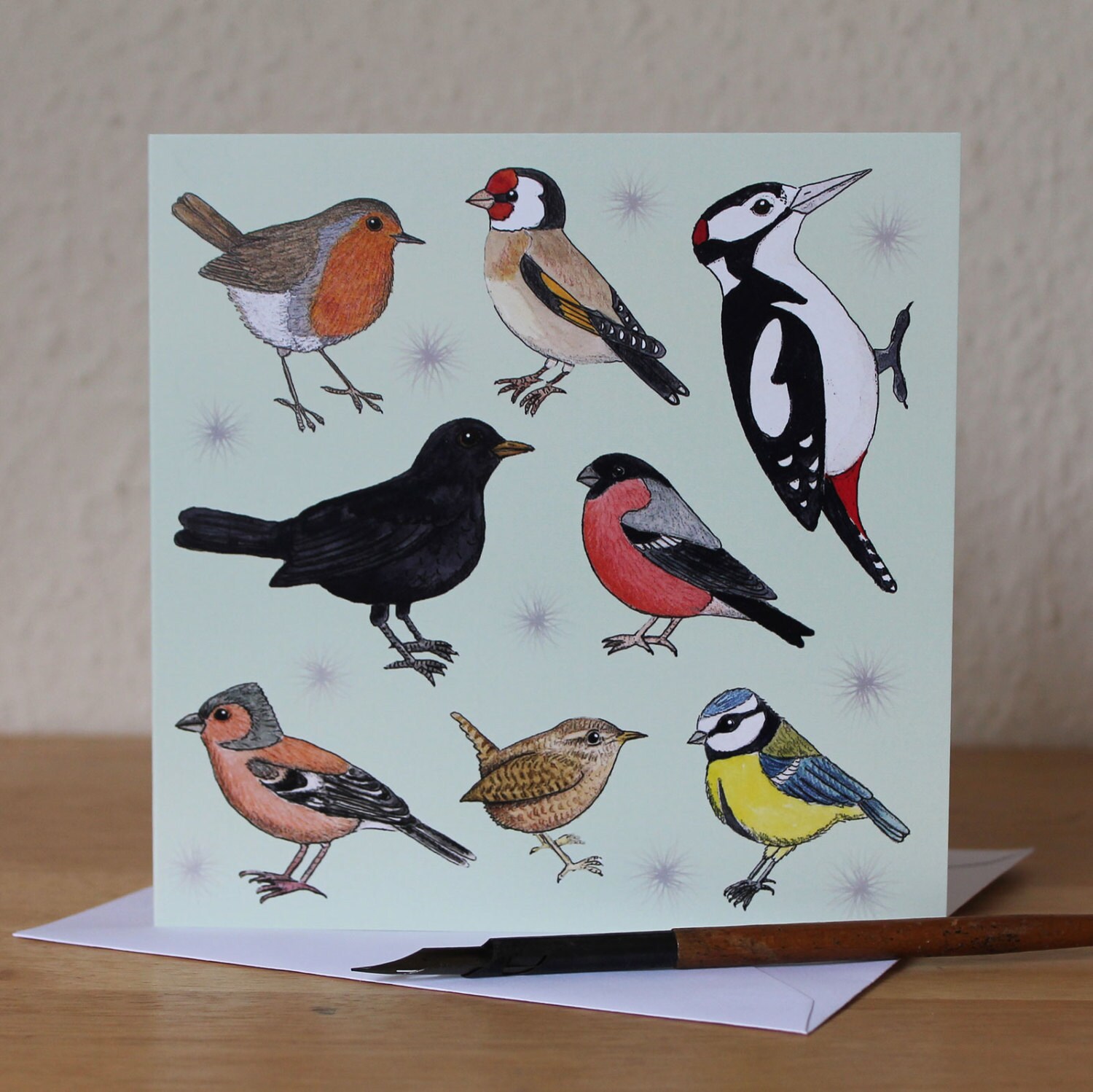 Garden Birds Card Blank Square Birdwatching Bird Fathers