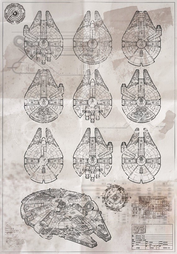 Millennium Falcon Blueprint-Variations whiteprint