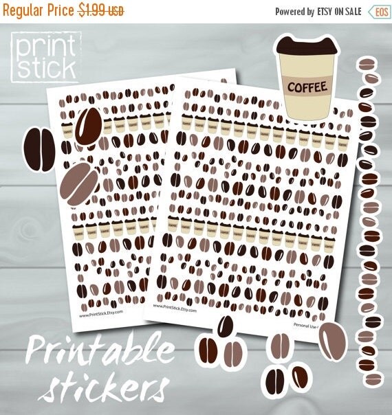 ON SALE Cute Coffee Stickers PRINTABLE Perfect for by PrintStick