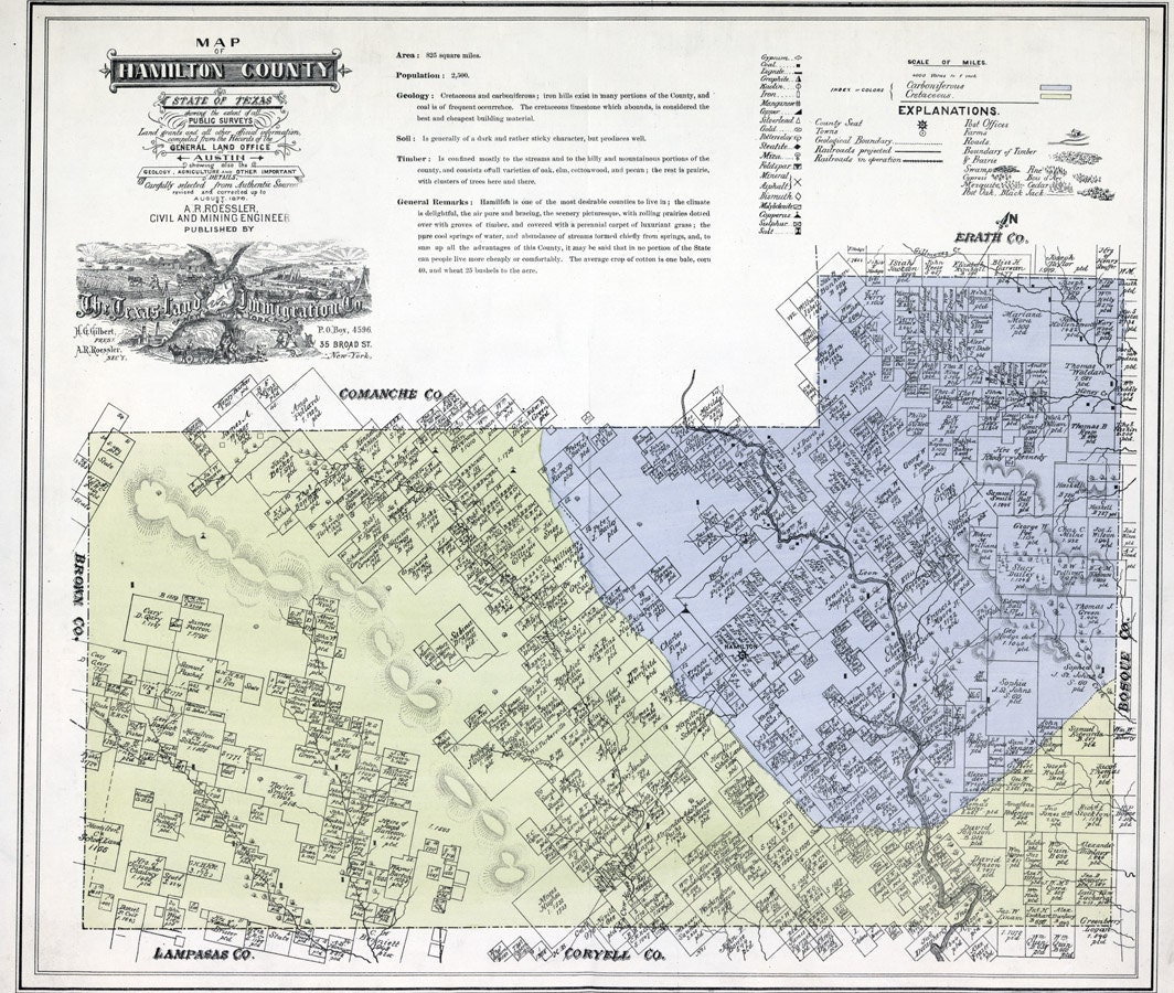 1876 Map of Hamilton County Texas