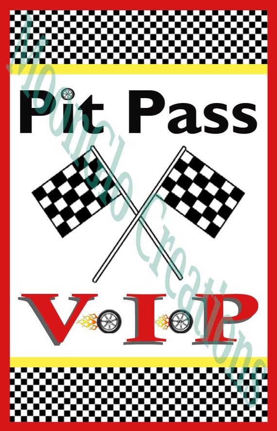 Race car theme V.I.P. Pit Pass . Birthday party Printable