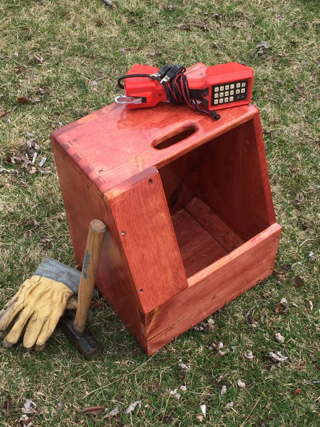 Telephone Man Splicer Seat Wood Tool Box Finger Joint Buttbox