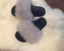 Unique fur slides related items | Etsy