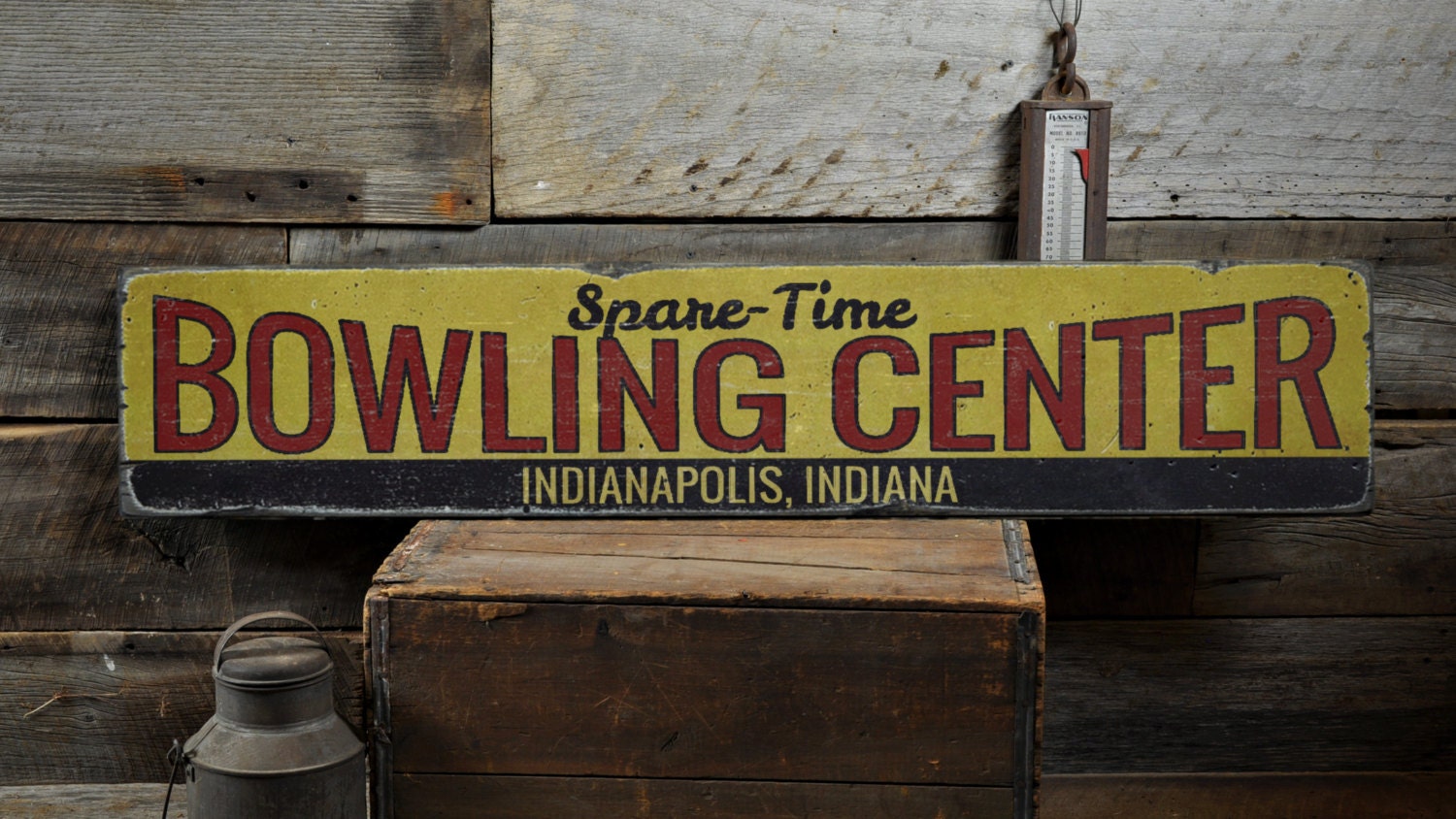 Bowling Center Wood Sign Custom Spare-Time Location City