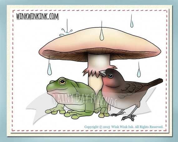 Digital stamp Rainy Day Friends frog bird and by WinkWinkInk