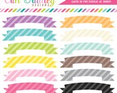 Items similar to Ribbon Banner Clipart Graphics Striped Frames Instant ...