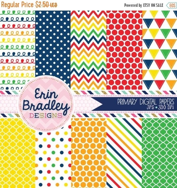 SALE Primary Colors Digital Paper Pack by ErinBradleyDesigns