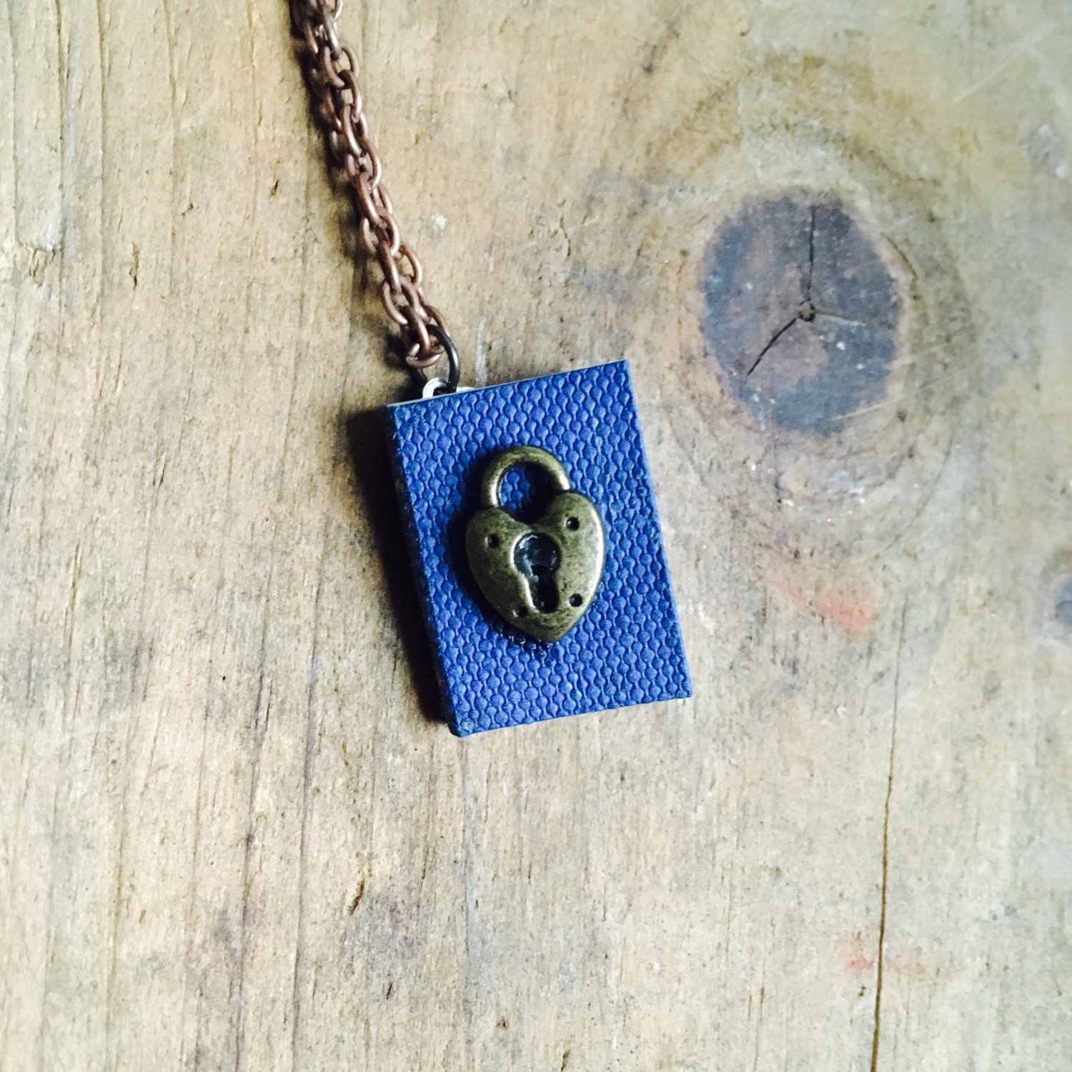 Little blue diary with lock charm and brass chain