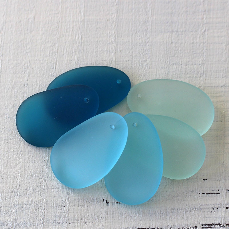 Sea Glass Beads Jewelry Making Supplies Frosted Glass Beads 32x20mm Sea Glass Pendant Lt