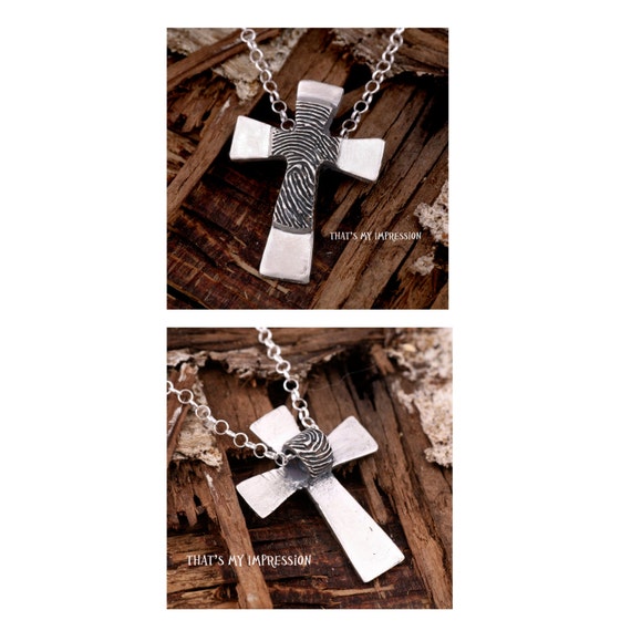 Personalized Silver Fingerprint Cross by ThatsMyImpression on Etsy